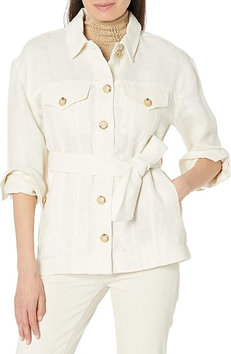 Lauren Ralph Lauren Belted Herringbone Linen Shirt Jacket (Mascarpone ...