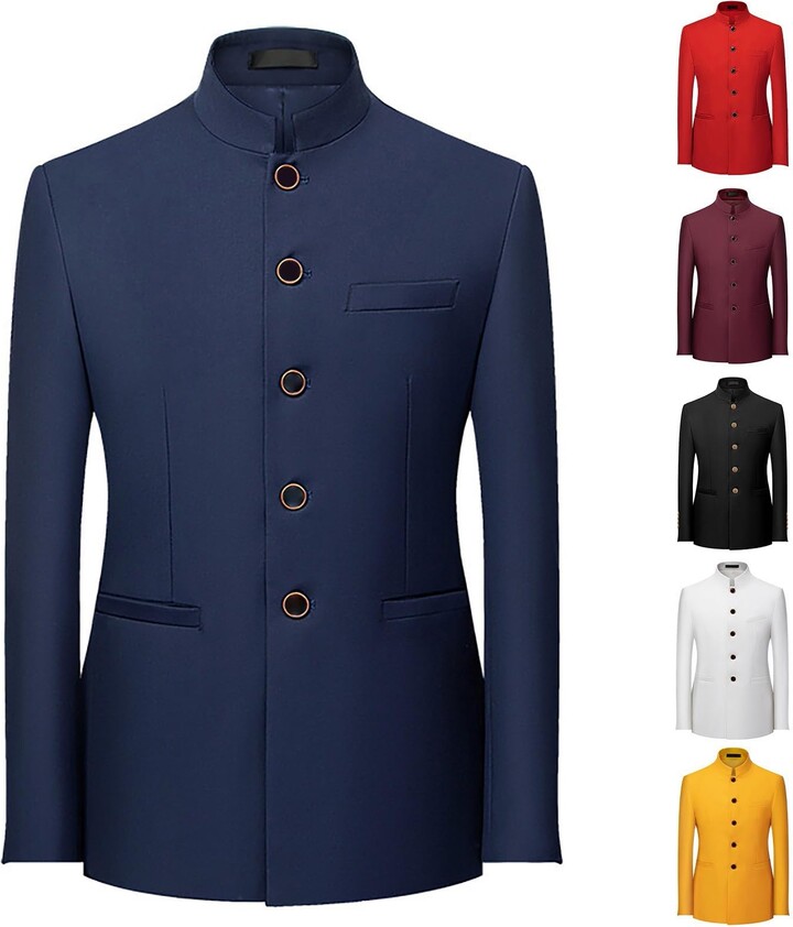 Generic Mens Chinese Tunic Suit Jacket Stand Collar Single Breasted ...