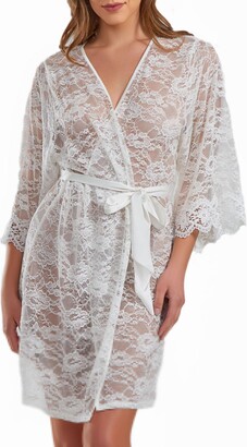 iCollection Women's Jasmine Soft Sheer Lace Robe with Self Tie Satin ...