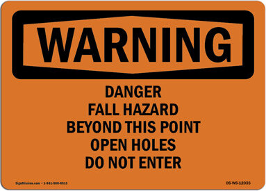 SignMission Osha Warning Sign - Danger Fall Hazard Beyond This Point ...