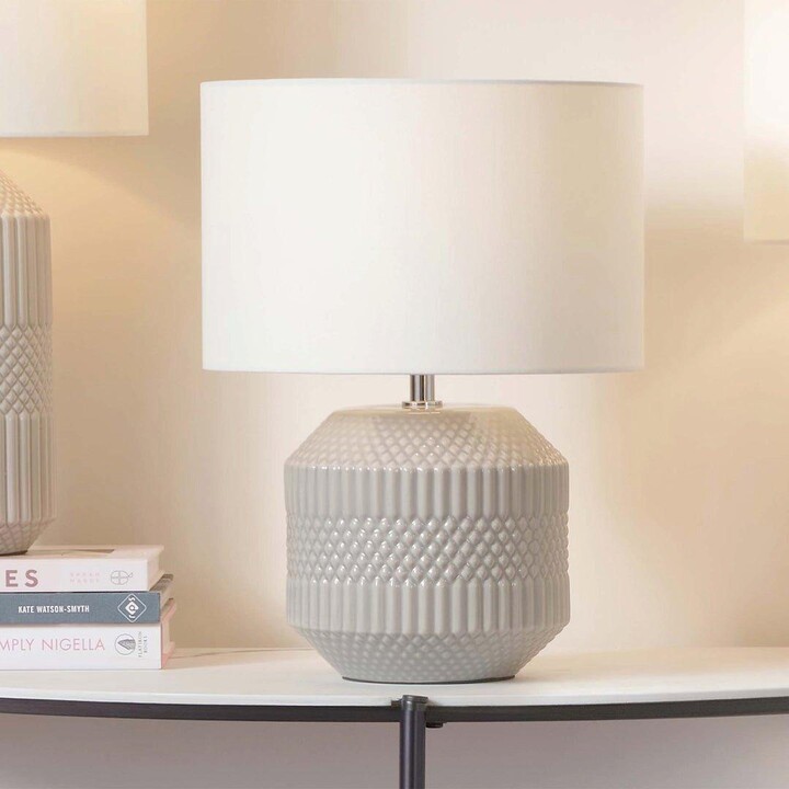 Ruma Grey Geo Textured Ceramic Table Lamp - ShopStyle