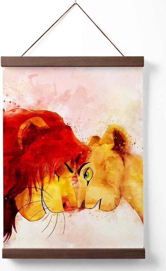 ARTZE Simba and Nala Watercolour Lion King Poster with Walnut Hanger ...