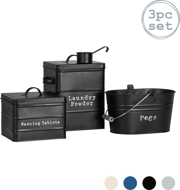 Harbour Housewares 3 Piece Vintage Metal Utility Canisters Set Black ...