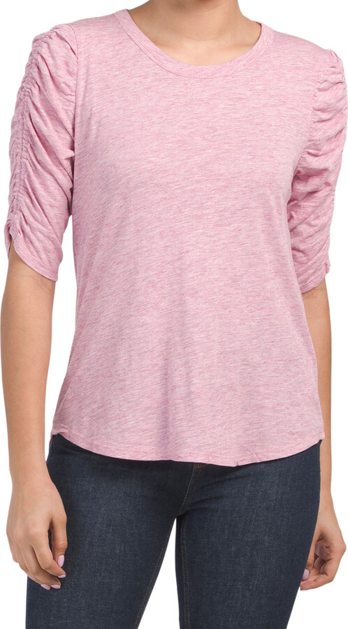 Democracy Elbow Puff Ruched Sleeve Hi-lo Shirt Tail Hem Tee - ShopStyle ...