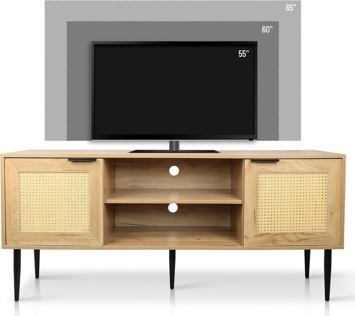 GEROJO Elegant Natural Wood TV Stand for TVs up to 65 Inches with ...