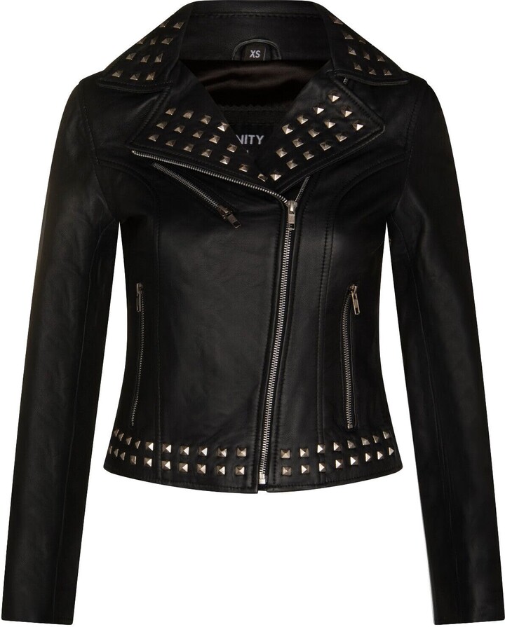Infinity Leather Women's Leather Black Studded Biker Goth Jacket ...