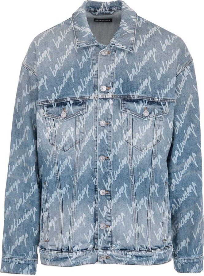 Balenciaga Logo Allover Oversized Denim Jacket - ShopStyle