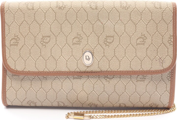 Christian Dior Honeycomb Chain Shoulder Bag Pvc Leather Beige Brown ...