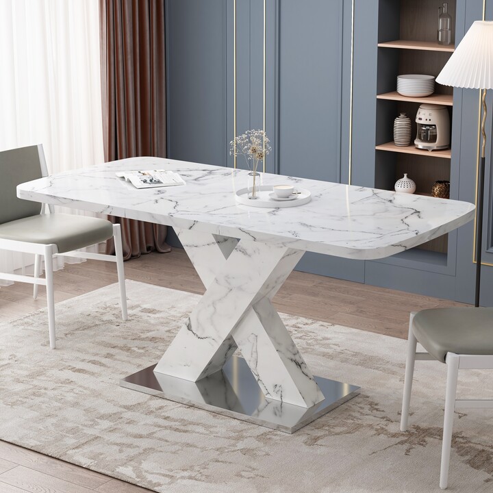 IGEMAN Modern Style Square Dining Table, Stretchable, White Marble ...