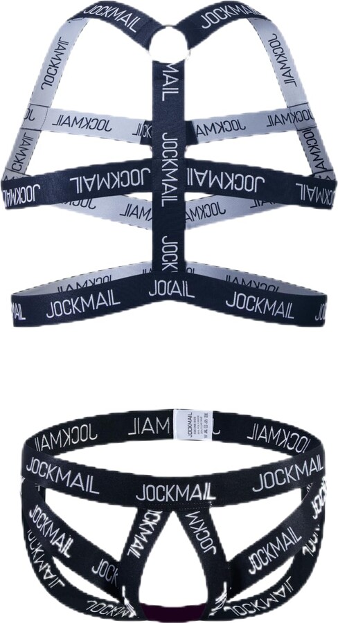 JOCKMAIL Mens Muscle Harness Sport Shoulder Strap with Jockstrap Thong Underwear Set for Fitness ...