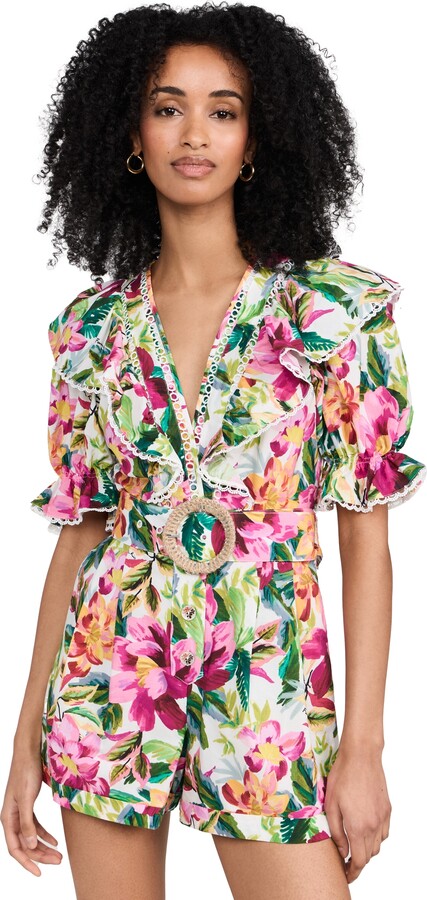 Farm Rio Painted Flowers Off-White Romper - ShopStyle