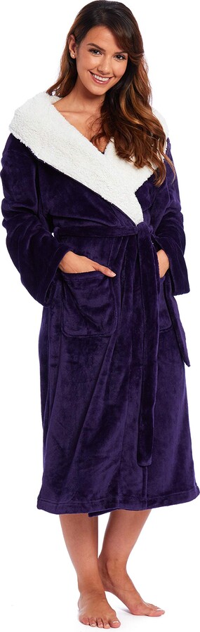 Habigail Ladies Hooded Luxury Plush Shimmer Fleece Dressing Gown ...