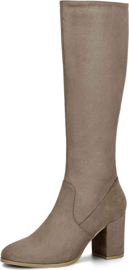 Allegra K Women's Zipper Block Heels Knee High Boots Taupe 6.5 UK/Label Size 8.5 US - ShopStyle