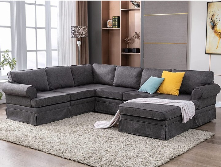 Calnod U Shaped Fabric Upholstered Living Room Sectional Sofa Set ...