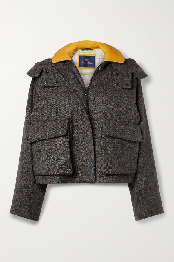 Loro Piana Iconic Horsey Leather-trimmed Herringbone Cashmere Hooded ...