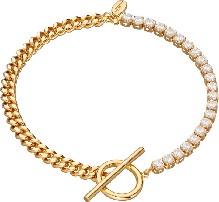 Scream Pretty - Gold Tennis & Curb Chain Bracelet With T Bar Clasp ...