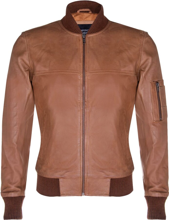 Infinity Leather Mens Tan Brown Leather Bomber MA-1 Varsity Jacket XS ...
