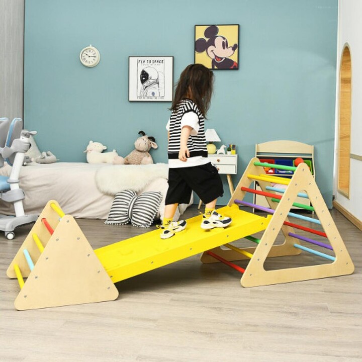 Hivvago 3 in 1 Wooden Set of 2 Triangle Climber with Ramp for Slid ...