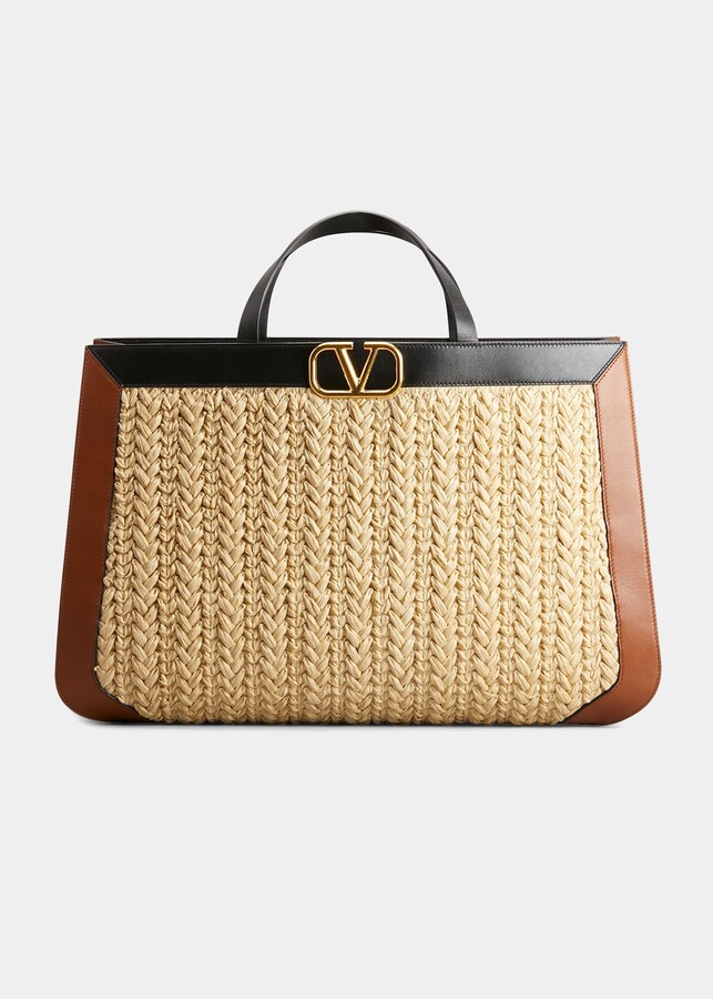 Valentino Garavani VLOGO Raffia & Leather Tote Bag - ShopStyle