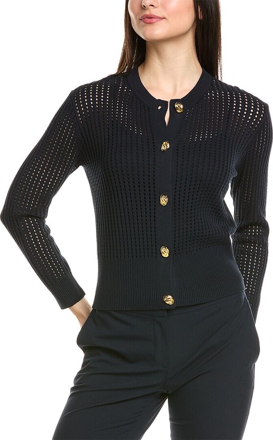 St. John Vertical Stretch Pointelle Stripe Knit Cardigan - ShopStyle