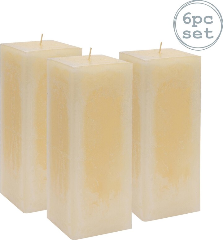 Nicola Spring Square Vanilla Pillar Candles 110 Hours Cream Pack of 6 ...