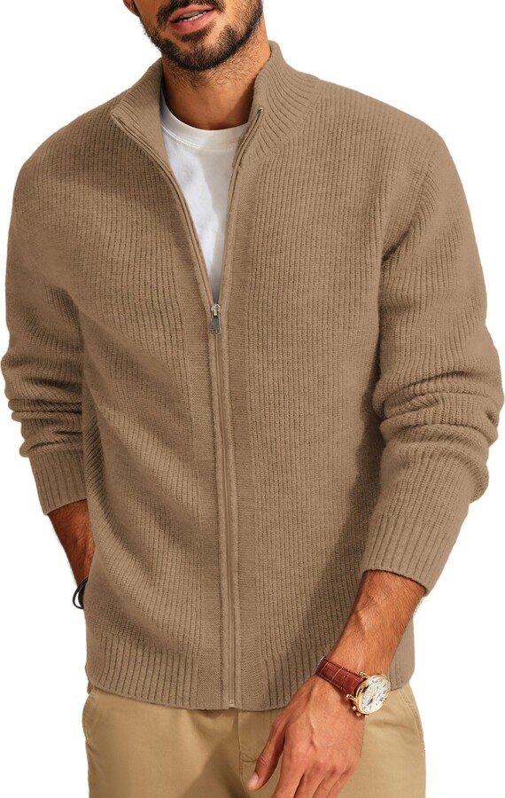 PJ PAUL JONES Mens Full Zip Cardigan Sweater Casual Ribbed Knitted ...
