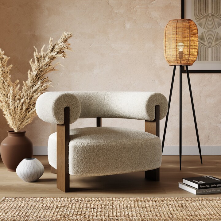 Dunelm Fallon Tonal Boucle Bolster Accent Chair Tonal Boucle Natural ...