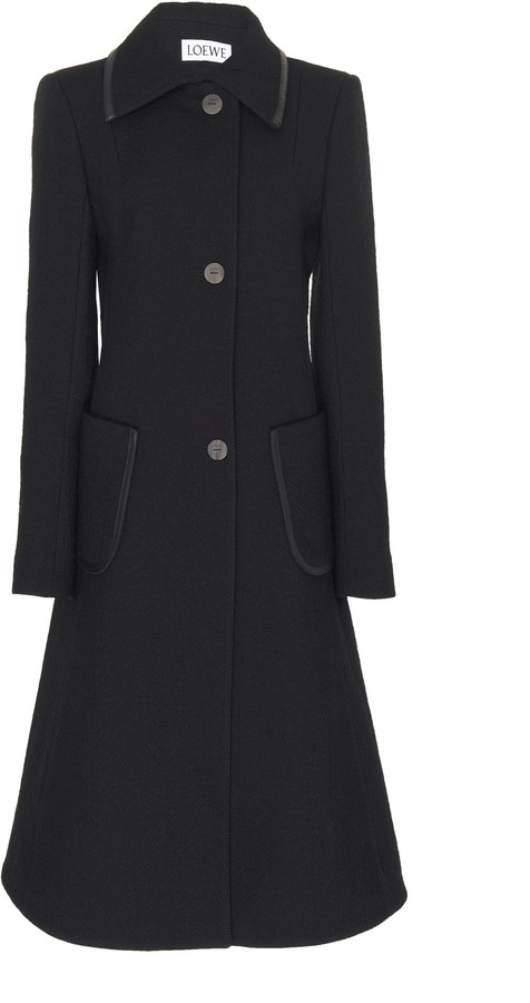 Loewe Leather-Trimmed Longline Wool Coat - ShopStyle