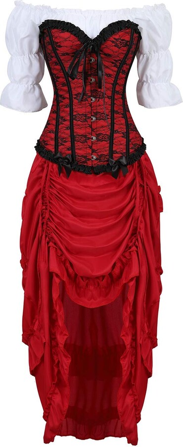 Grebrafan Steampunk Corsets Bustiers Skirt Blouse Set 3 Piece Shapewear