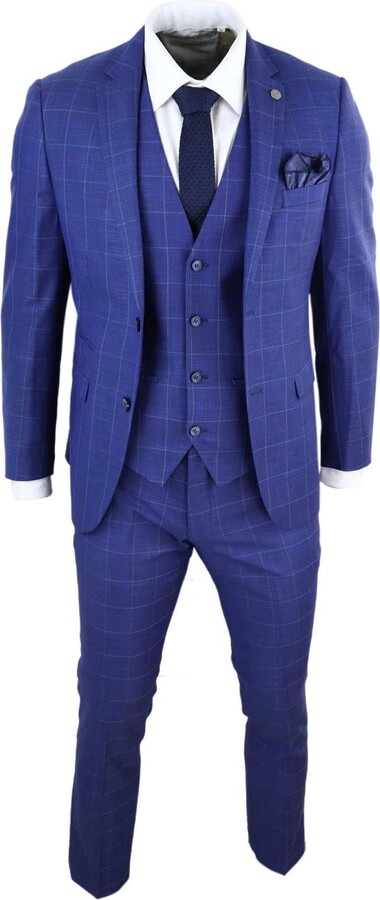 Paul Andrew Mens 3 Piece Suit Royal Blue Prince of Wales Check Suit ...
