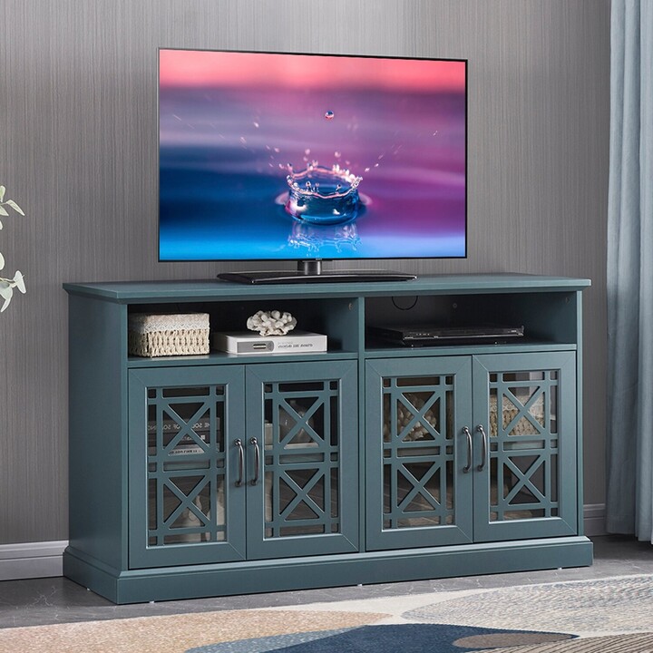 CTEX Wooden TV Console, Storage Buffet Cabinet, Sideboard with Glass ...