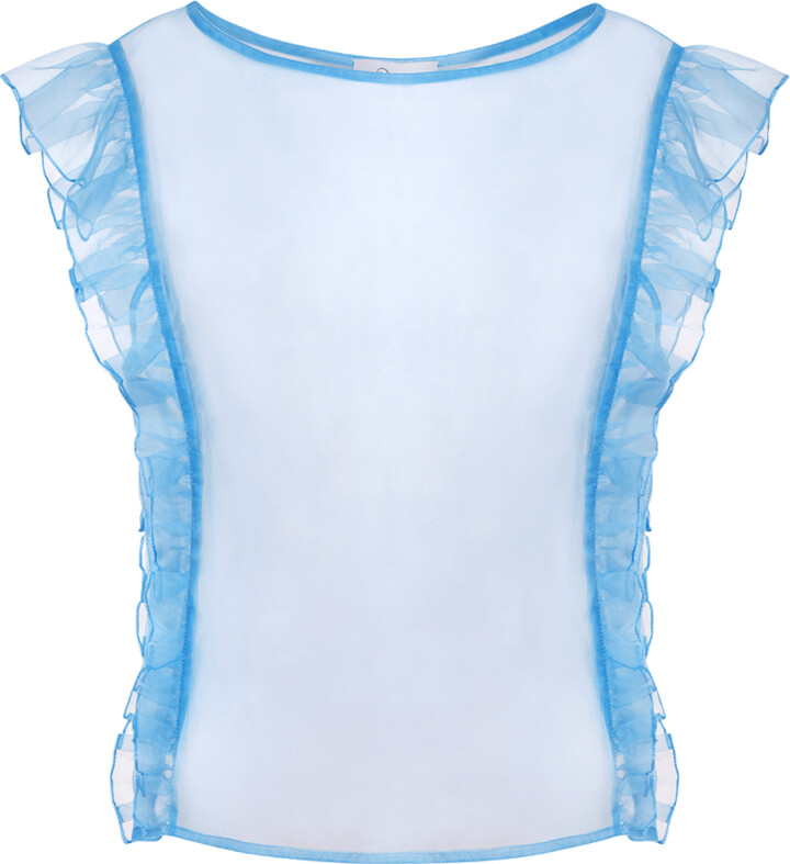 Vaai Women's Blue Sheer Organza Ruffle Top - ShopStyle