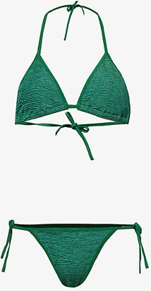 Hunza G Womens Metallic Forest Green Gina Crinkled-texture Bikini ...