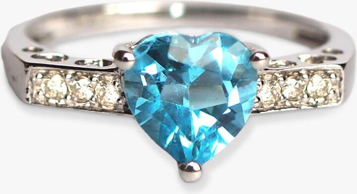 L & T Heirlooms Pre-Loved 9ct White Gold Diamond and Blue Topaz Heart ...