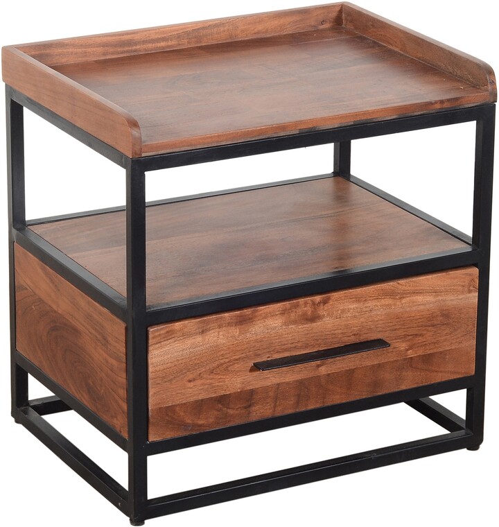 The Urban Port Handcrafted Industrial Metal End Table with Wooden ...
