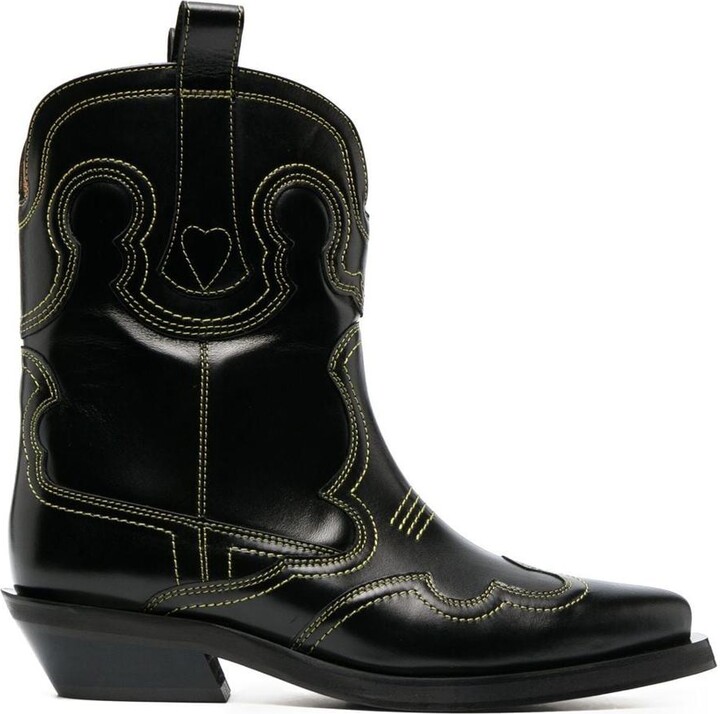 Ganni Leather western boots - ShopStyle