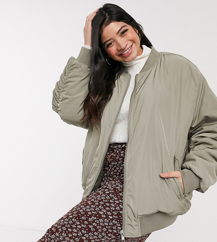 ASOS DESIGN Curve oversized twill bomber jacket in Khaki - ShopStyle