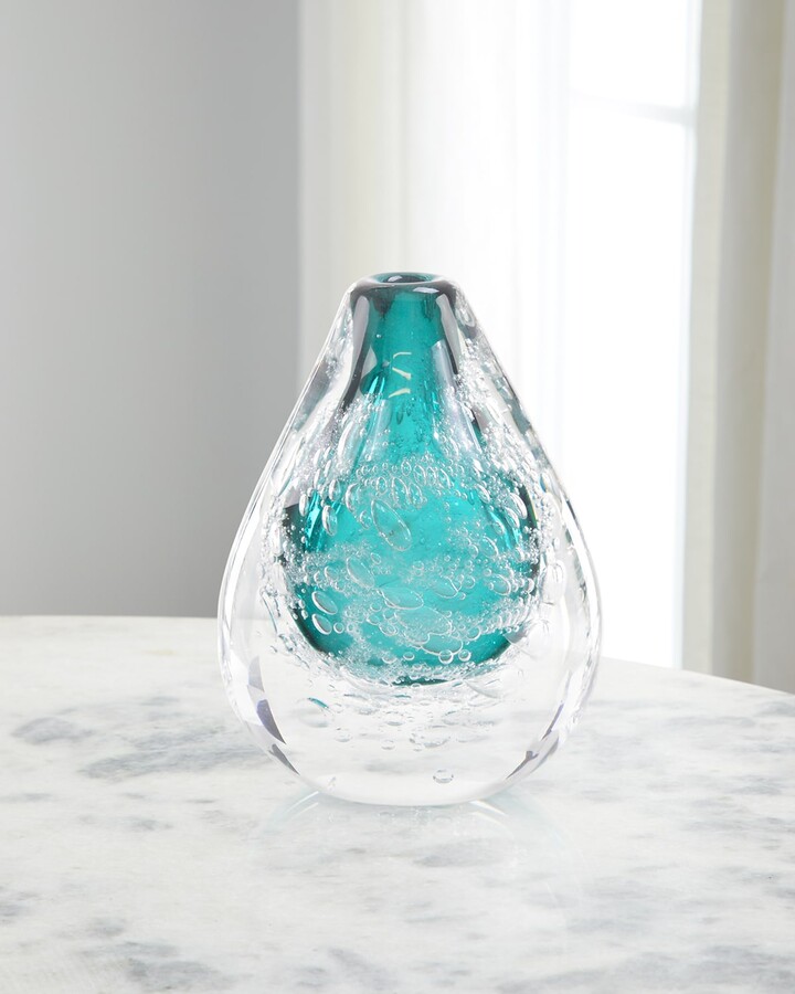 John-Richard Collection Azure Art Glass Vase with Bubbles - ShopStyle
