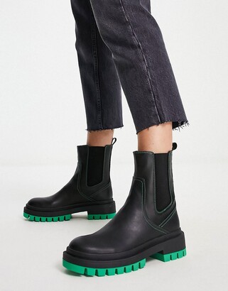 London Rebel chelsea boots in black with green sole - ShopStyle