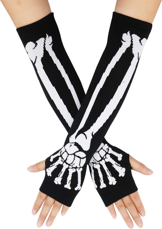 Bienvenu Unisex Stretchy Fingerless Hand Warmer Skeleton Gloves - ShopStyle