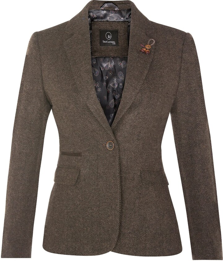 TruClothing Tru Clothing Women's Tweed Brown Herringbone Classic 1920s Formal Wool Tailored ...