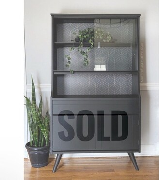 Etsy Black Hutch, Mcm China Cabinet, Boho & Gold Vintage Refinished ...