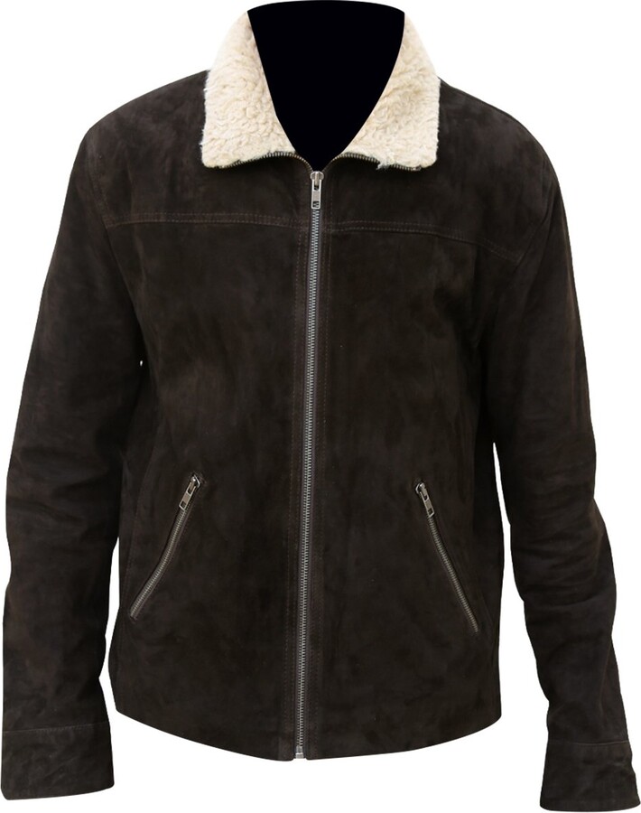 SHOPLECTIC The Walking Deadd Rick Grims Season Fur Collar Suede Leather ...