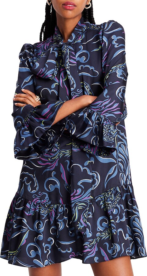 Kate Spade New Year Dragons Tie-Neck Minidress - ShopStyle