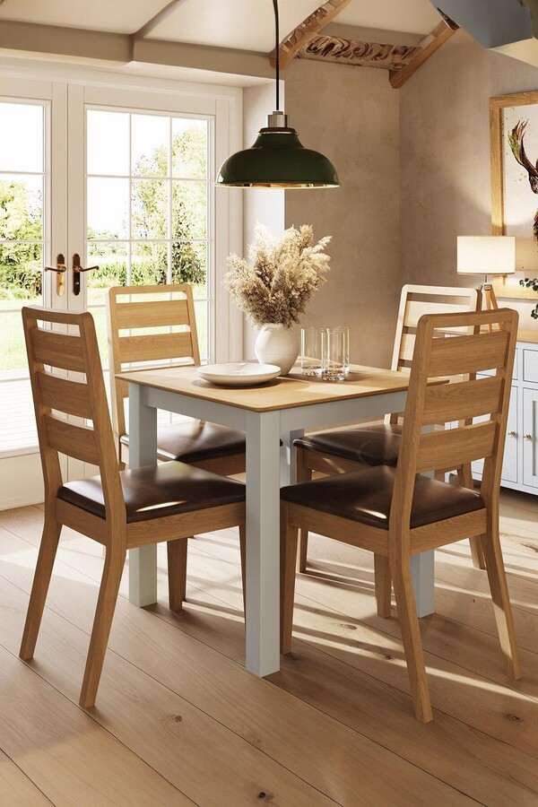 FWStyle Painted Oak Large Square Dining Table Cream Cream Linen - ShopStyle