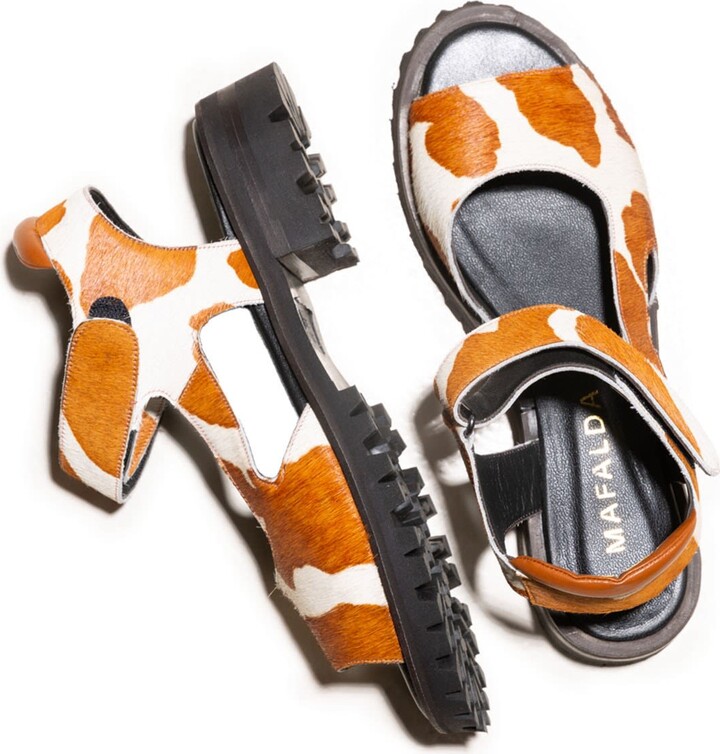 Mafalda Women's White / Brown Eduarda Cow Print Sandals - ShopStyle