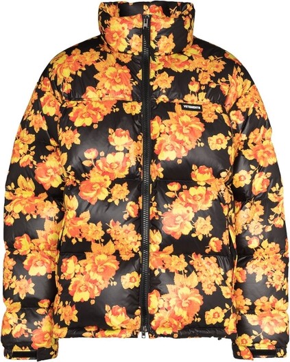 Vetements Acid Flower Puffer Jacket Orange And Black - ShopStyle