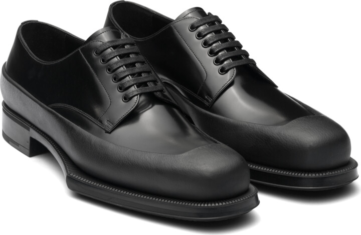 Prada Brushed Leather Derby Shoes - ShopStyle