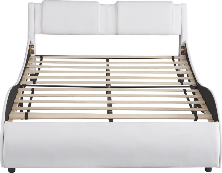 IGEMAN White Full Size Upholstered Faux Leather Platform Bed with LED ...