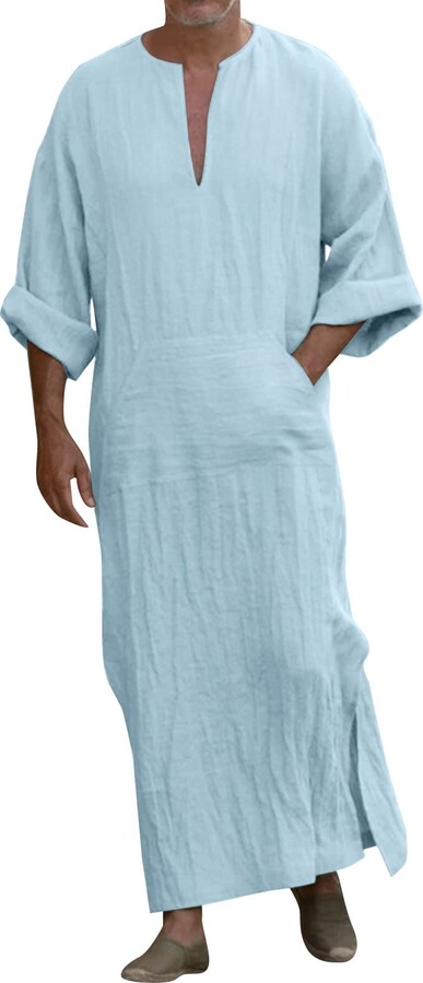 COOFANIN Men's Kaftan with Hood Sackcloth Prayer Robe Men Moroccan ...